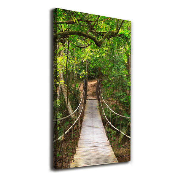 Union Rustic Hängebrücke im Wald - Kunstdrucke auf Leinwand | Wayfair.de